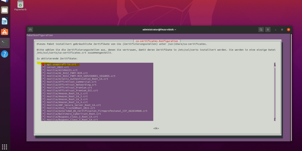 Ubuntu Linux SSL Zertifikat Import